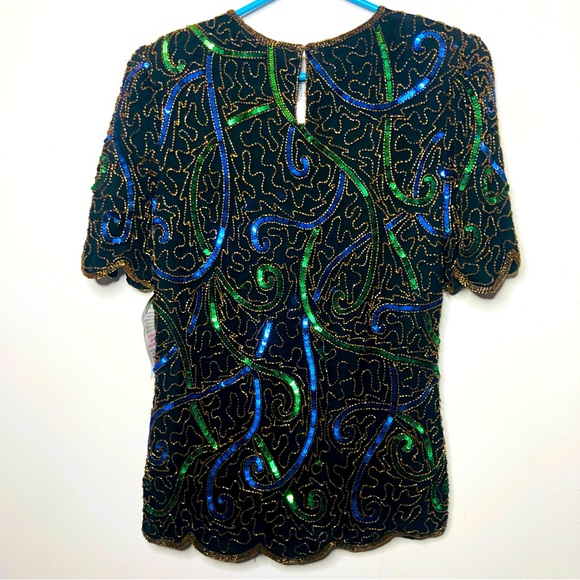 Scala | Tops | Nwt Vtg Scala Sequin Beaded Top Silk Scalloped Short ...